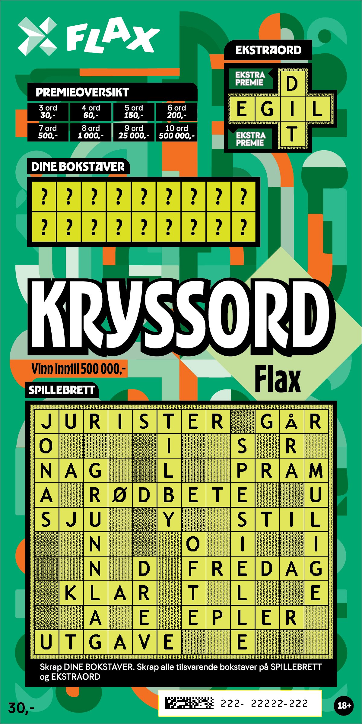 KryssordFlax - 50 lodd per pakke - Flax-lodd - Bestilling av Flax-lodd